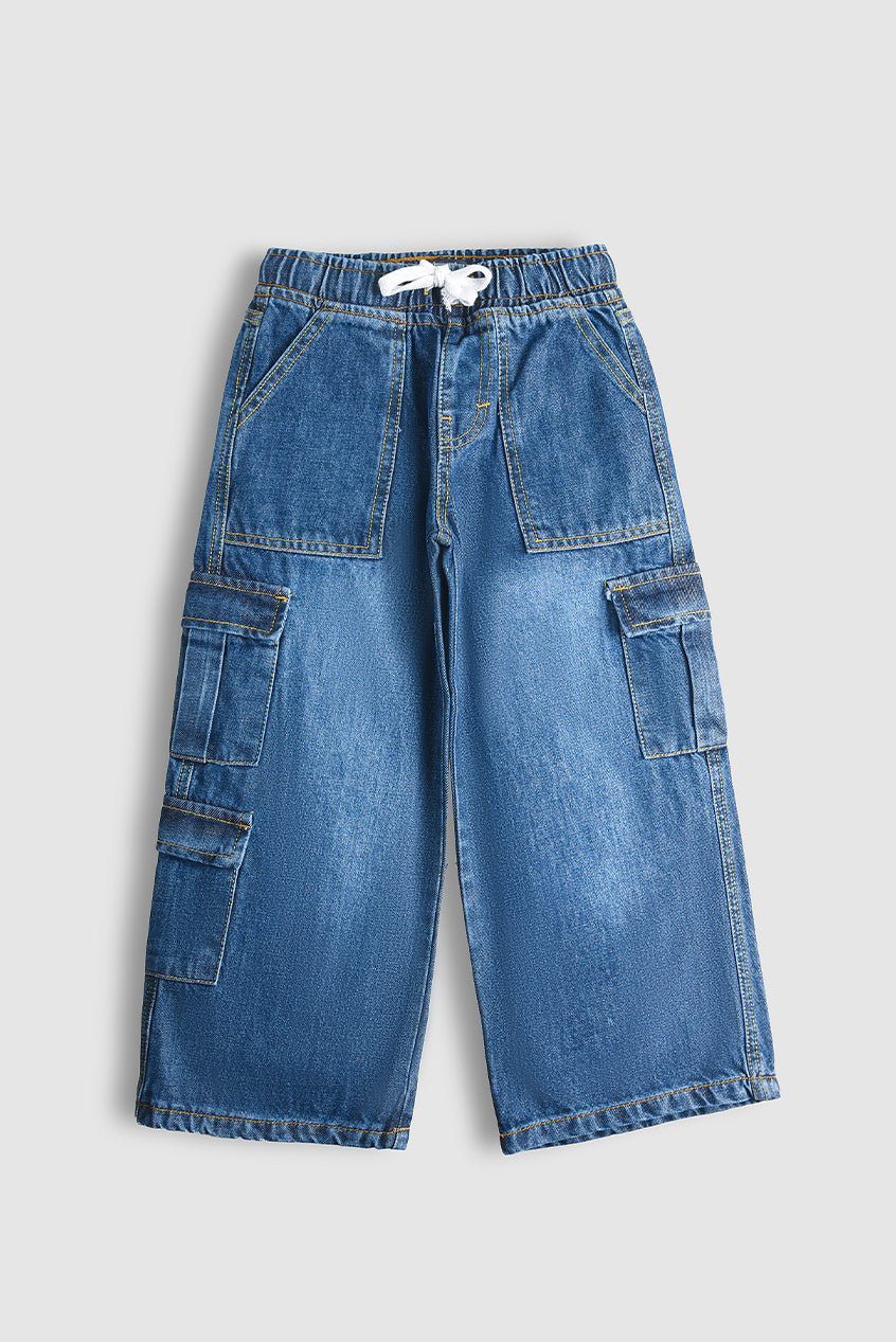 7 Pockets Mid Blue Cargo Denim Pants (PW857) – Pebbles