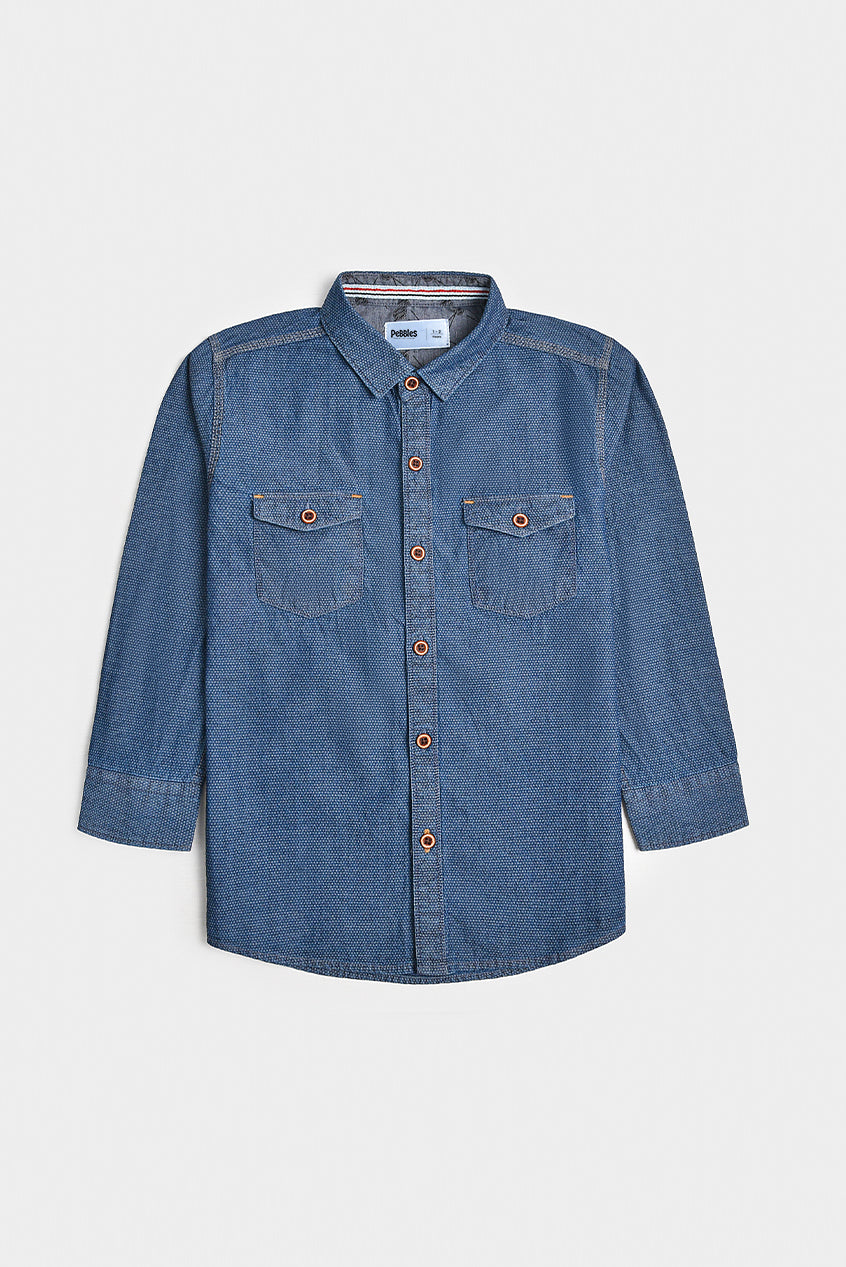 Classic Dot-Pattern Denim Shirt – Pebbles