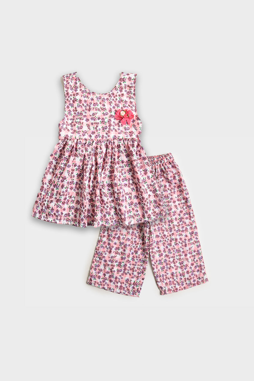 Girls Cotton Pink Floral Frock – Pebbles